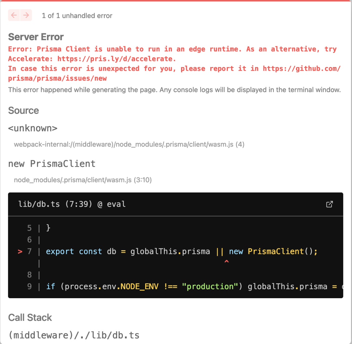 Error: prisma client is unable to run in an edge runtime. | Error Fixed ... Error: prisma client is unable to run in an edge runtime. | Error Fixed ...